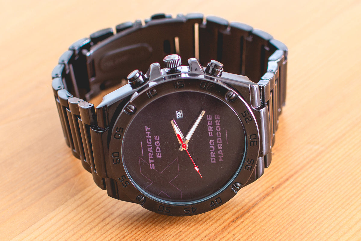 Black Stainless Steel Straight Edge Watch – STRAIGHTEDGEWORLDWIDE